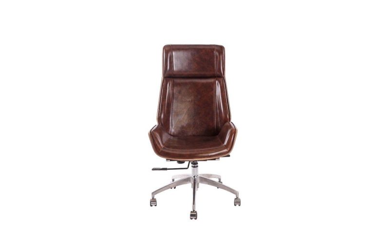 Designer High Back Office Chair Walnut wood - Vintage Brown Leather ...
